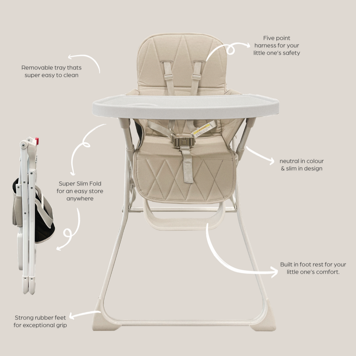 Super Slim Flat Fold High Chair - babystudio